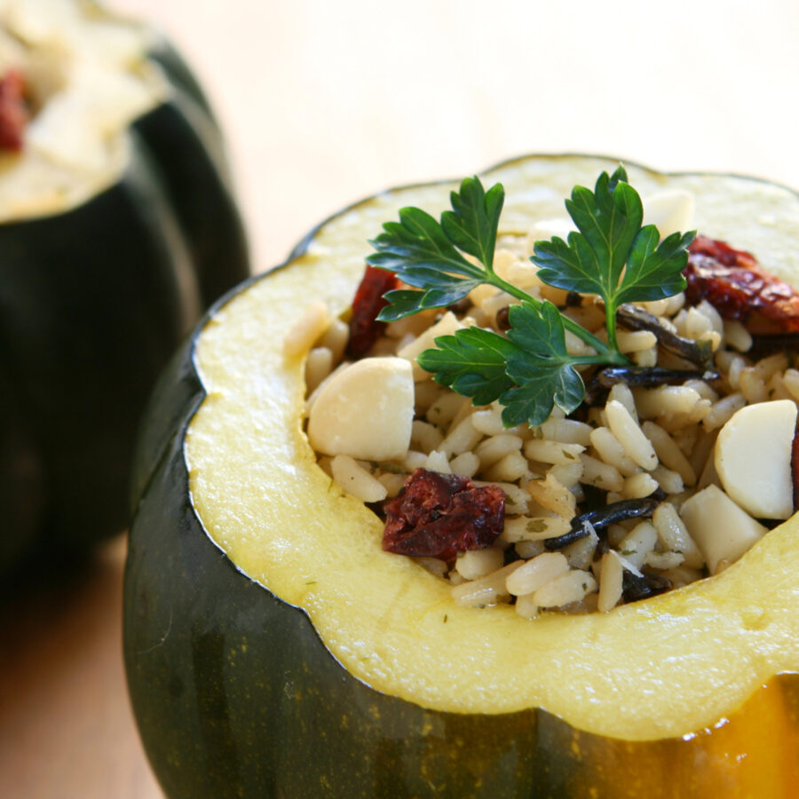 Herbed Stuffed Acorn Squash with Wild Rice and Sausage | Idaho Preferred